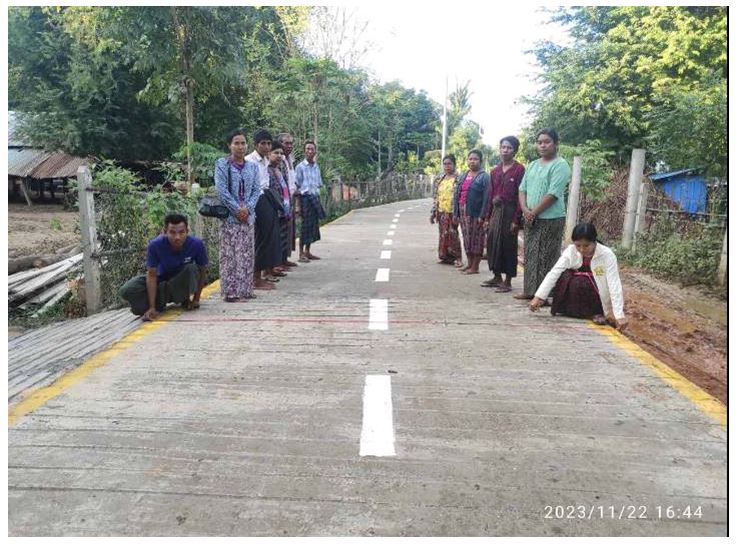 Officials inspect completion of concrete road in rural area of Myothit ...
